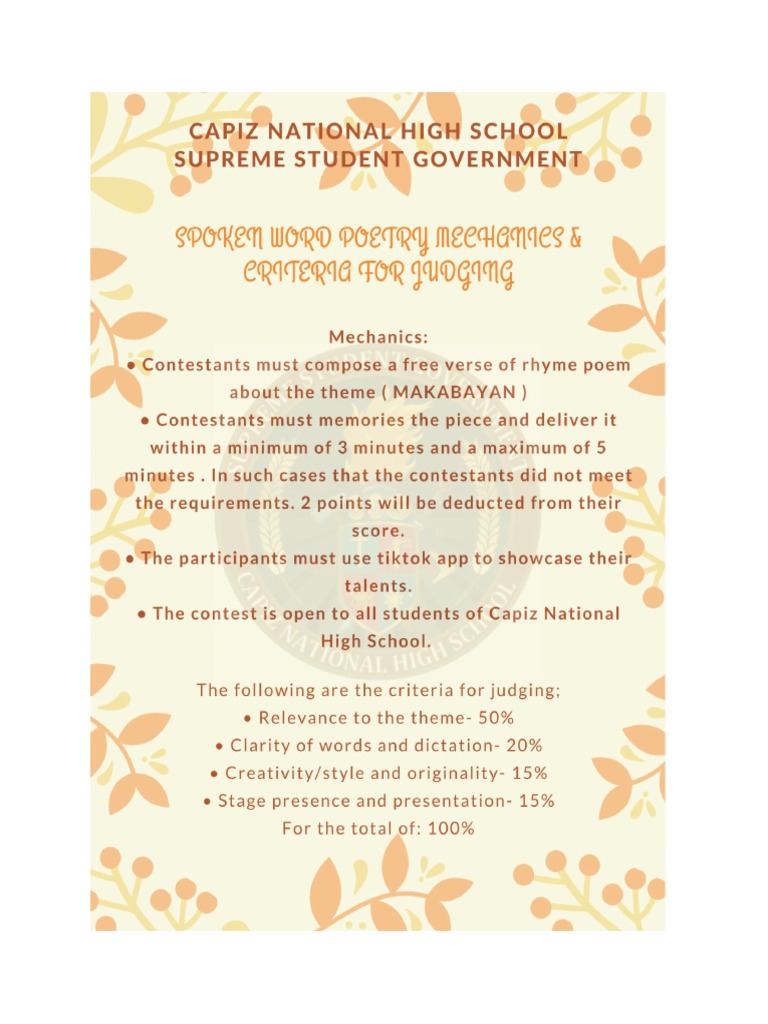 Spoken Word Poetry Mechanics and Criteria | PDF