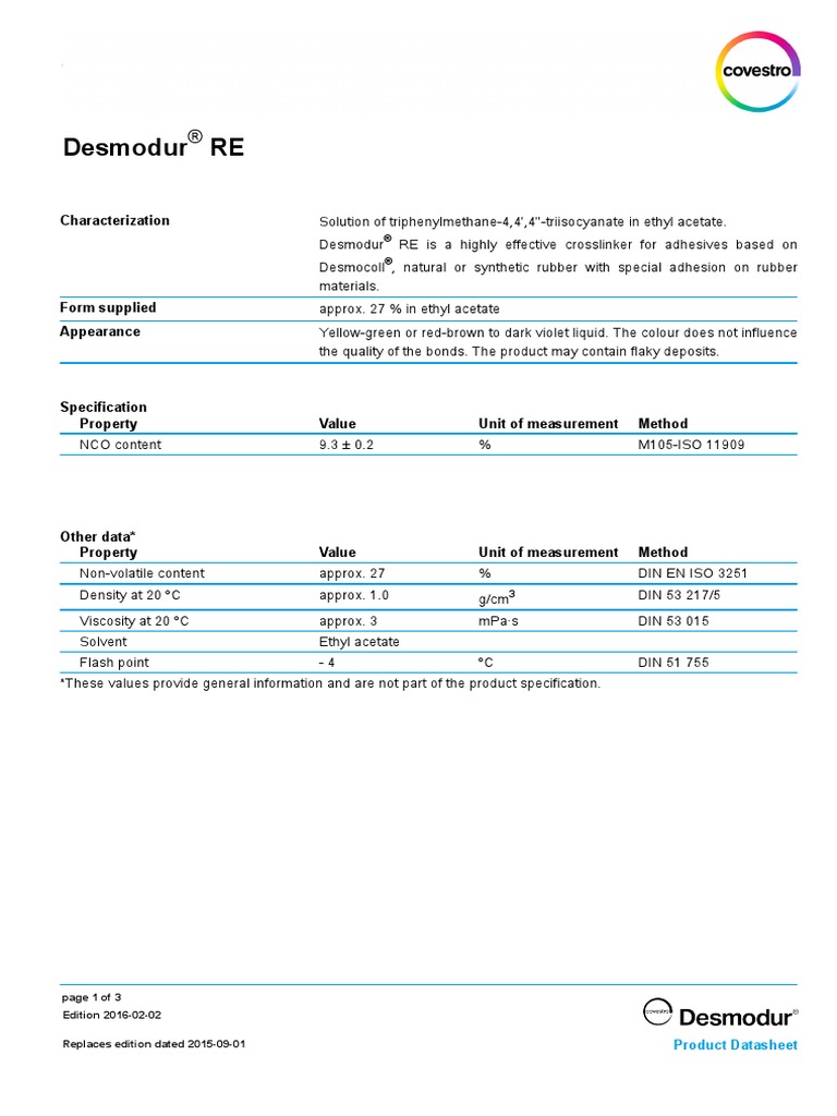 Desmodur RE: Characterization | PDF | Adhesive | Medical Device