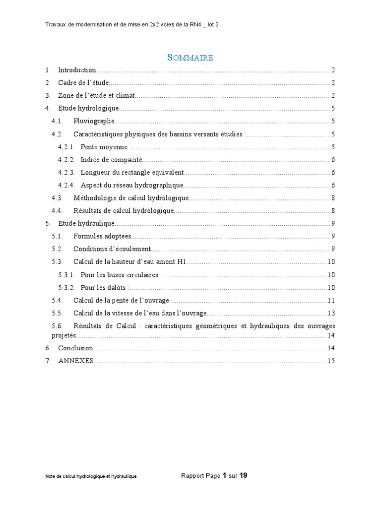 LOT2 - Note de Calcul Hydrologique Et Hydraulique GP4 Indb | Download ...