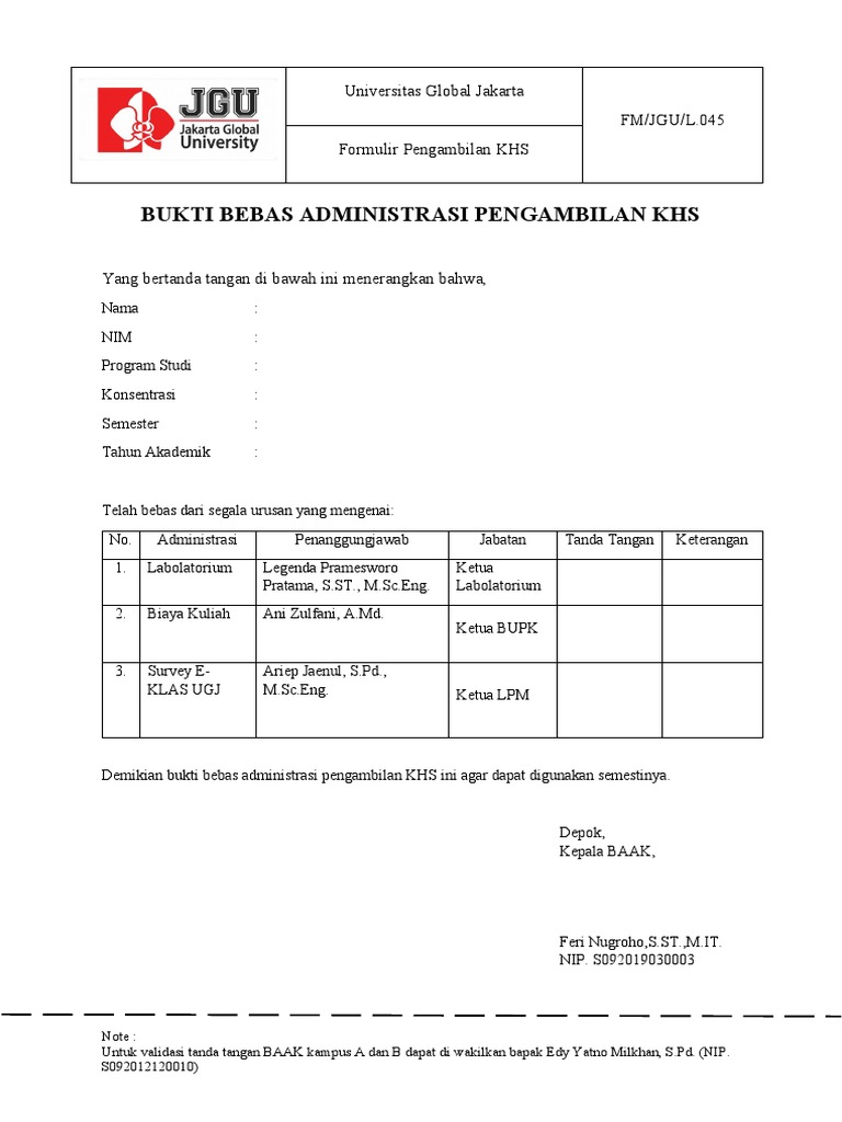 Formulir Pengambilan KHS | PDF