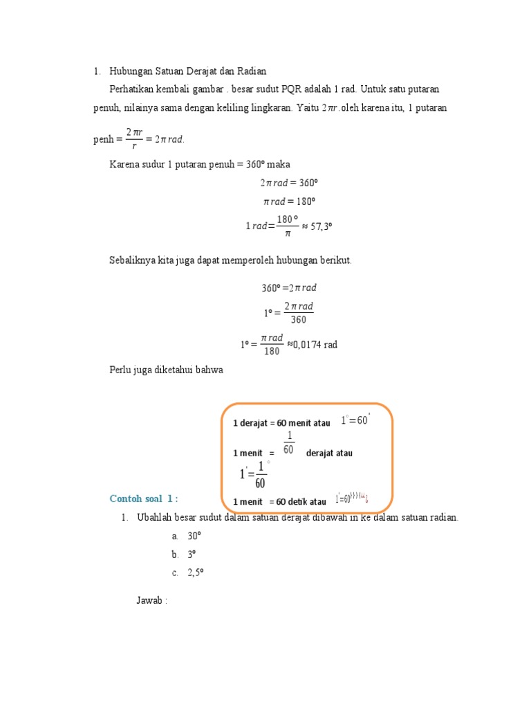 Hubungan Satuan Derajat Dan Radian | PDF
