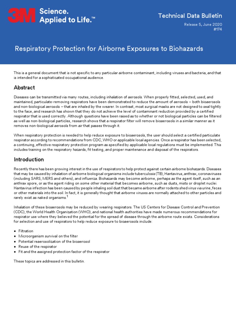Respiratory Protection For Airborne Exposures To Biohazards: Release 5 ...