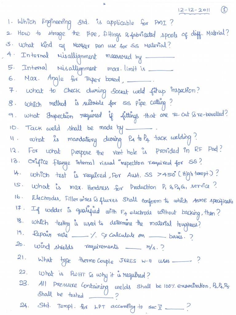 Interview Questions Welding Inspector | PDF