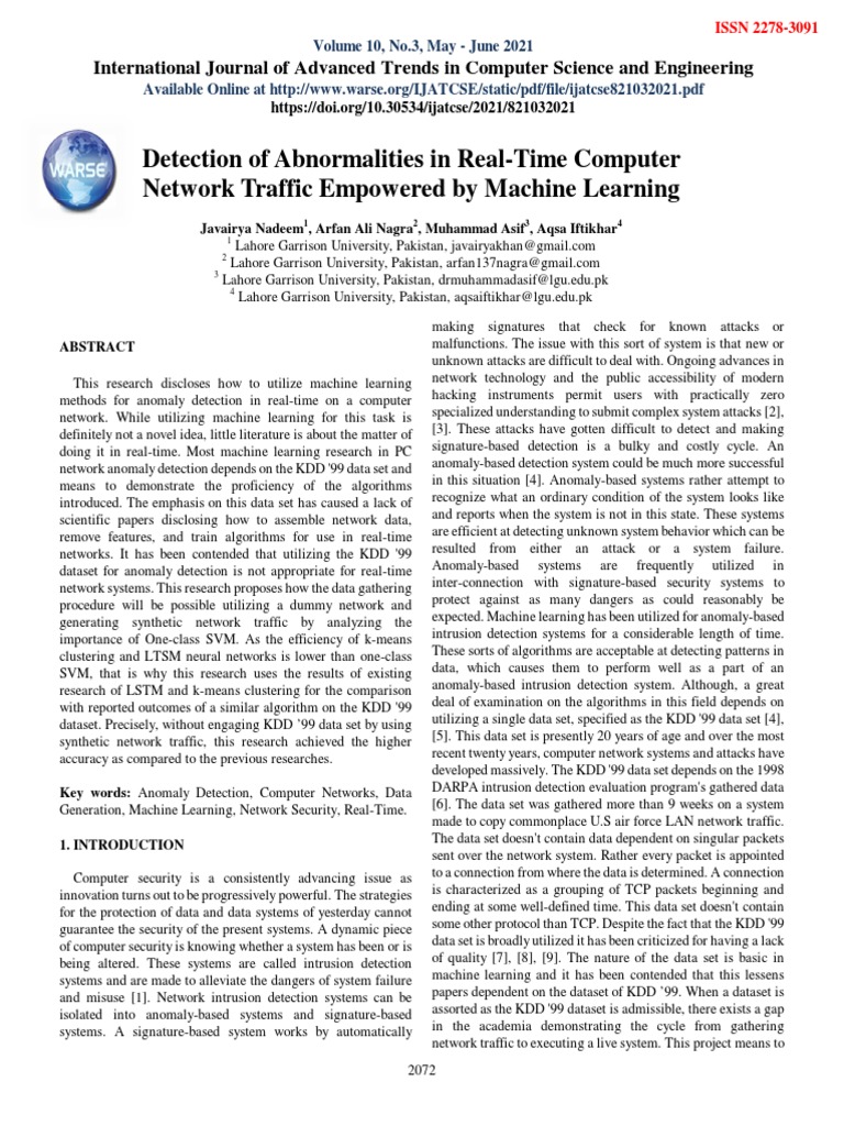 Detection of Abnormalities in Real-Time Computer Network Traffic ...
