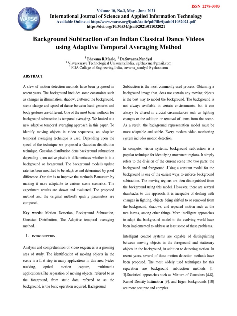 Background Subtraction of An Indian Classical Dance Videos Using ...