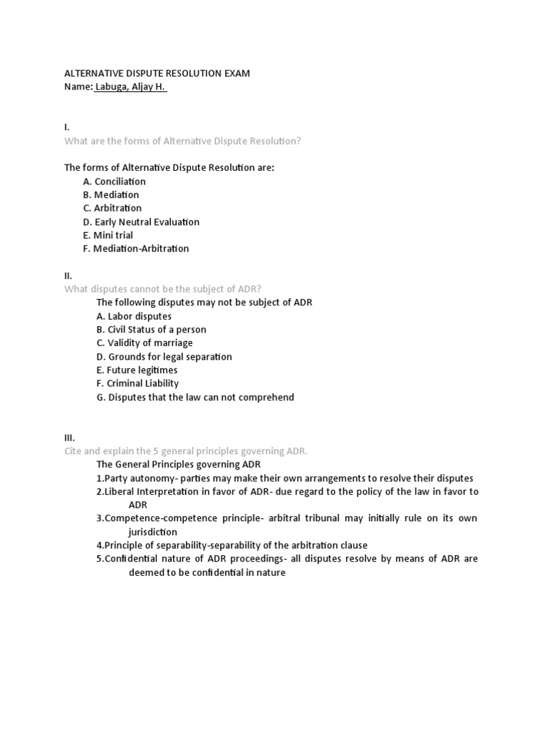 Alternative Dispute Resolution Exam | PDF | Alternative Dispute ...