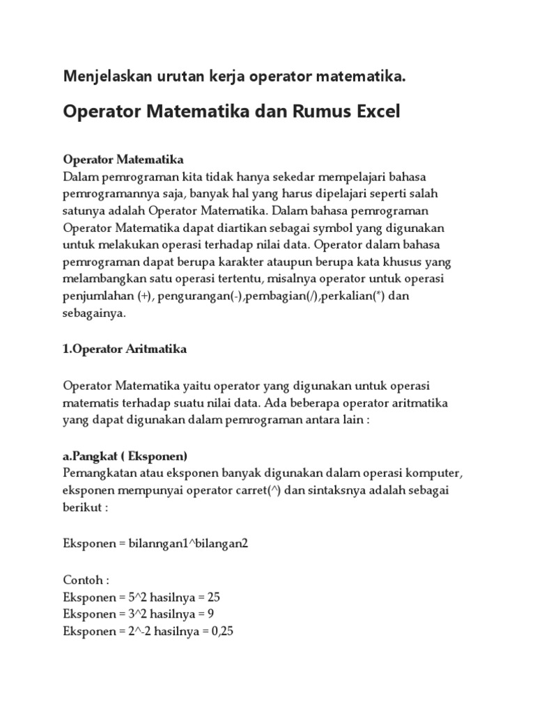 Menjelaskan Urutan Kerja Operator Matematika | PDF | Komputer ...
