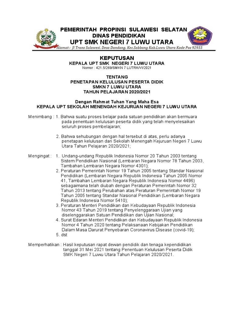 Kelulusan SMKN 7 Luwu Utara 2021 | PDF