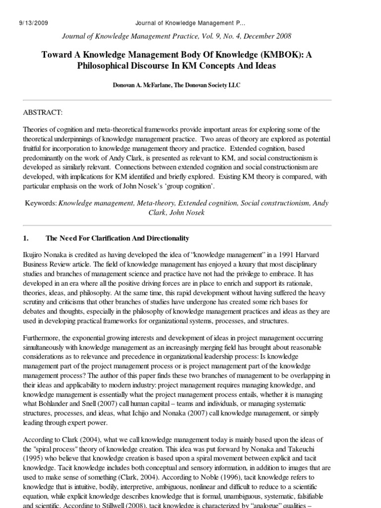 Toward A Knowledge Management Body of Knowledge | PDF | Knowledge ...