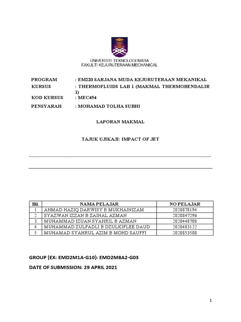 Lab Report Impact of Jet | PDF | Jet Engine | Turbine