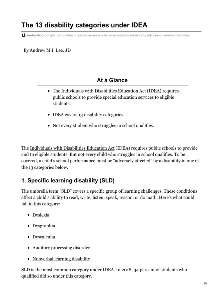 13 disability categories under IDEA | PDF | Learning Disability ...