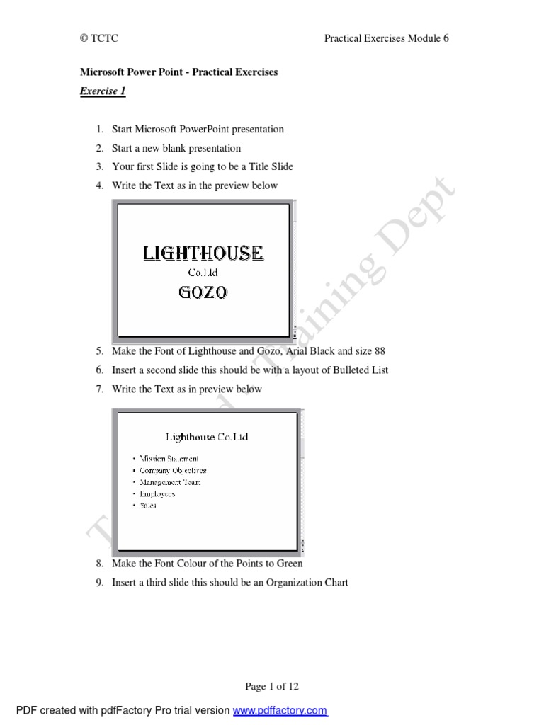 Exercise 1: Microsoft Power Point - Practical Exercises | PDF | Page Layout | Text