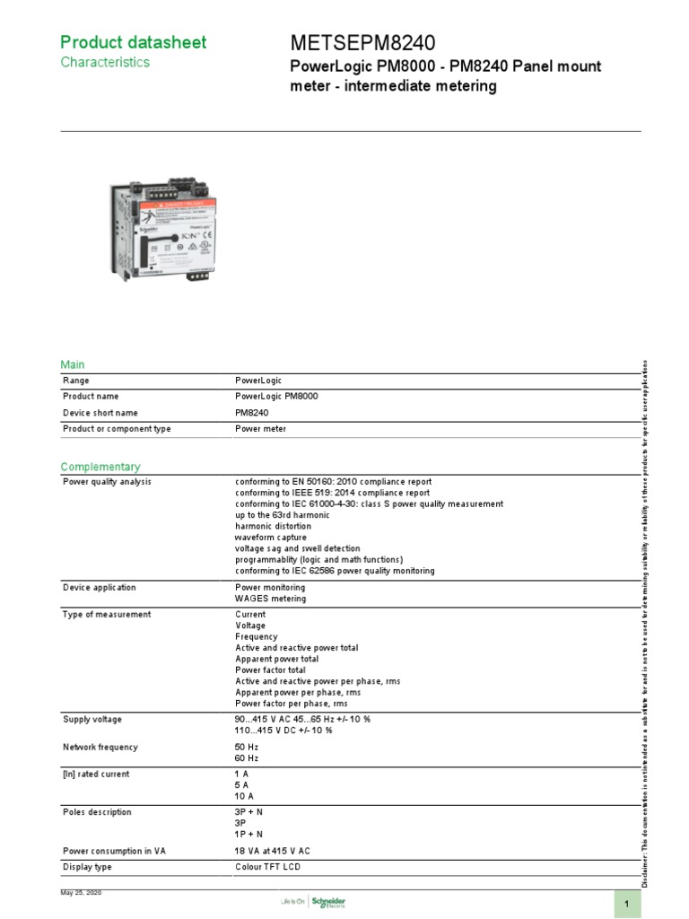PowerLogic PM8000 Series - METSEPM8240 | PDF | Ac Power | Alternating ...
