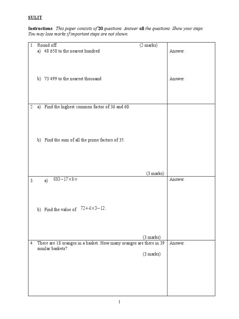 Mathematic Form 2 Paper2 | PDF | Mathematics | Arithmetic