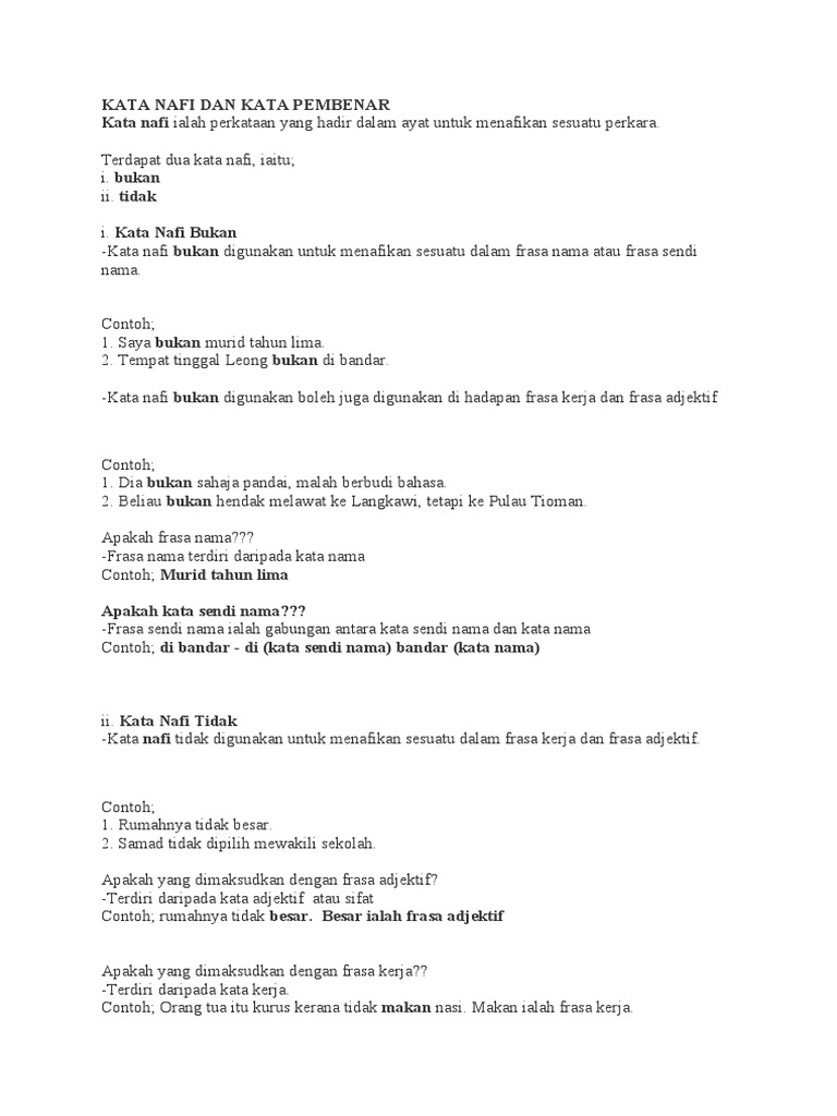 Kata Nafi Dan Kata Pembenar | PDF
