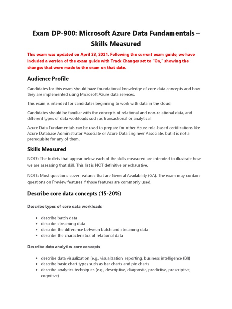 Exam DP-900: Microsoft Azure Data Fundamentals-Skills Measured | PDF | Microsoft Azure ...