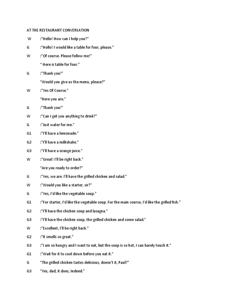 At The Restaurant Conversation | PDF | Waiting Staff | Restaurants