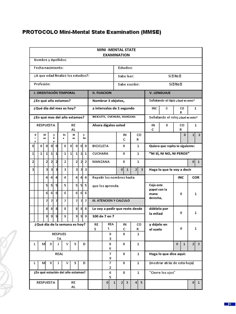 Protocolo Registro MINIMENTAL | PDF | Sicología