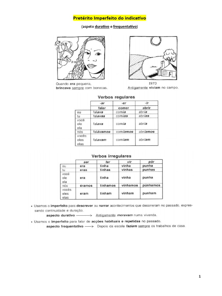 Pretérito Imperfeito Indicativo | PDF