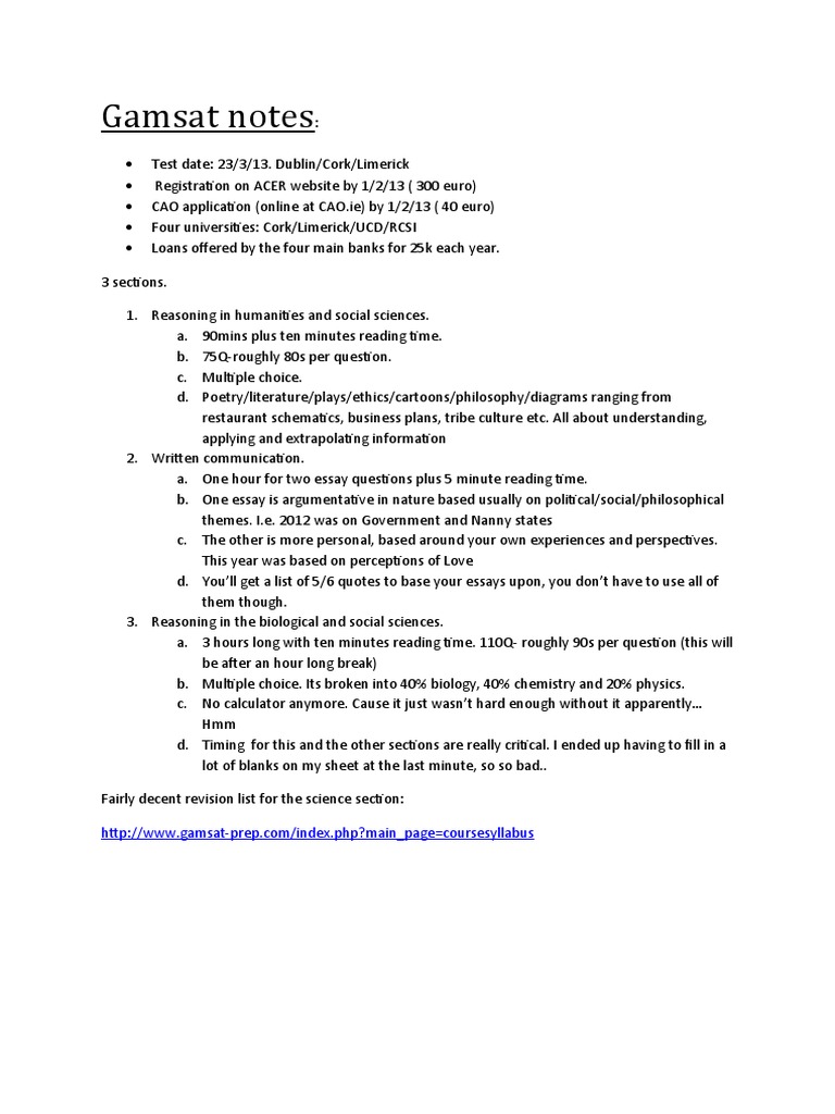 Preparing for the GAMSAT: Test Date, Registration Details, Section ...