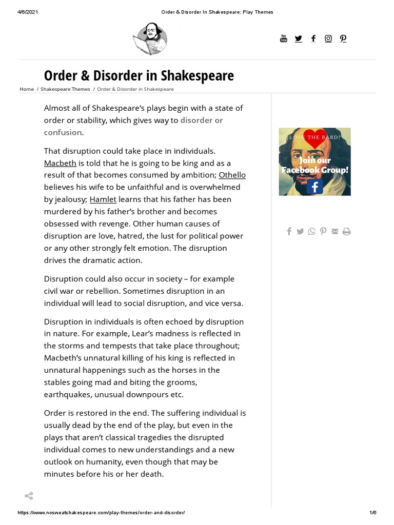 Order & Disorder in Shakespeare - Play Themes | PDF | Macbeth | William ...
