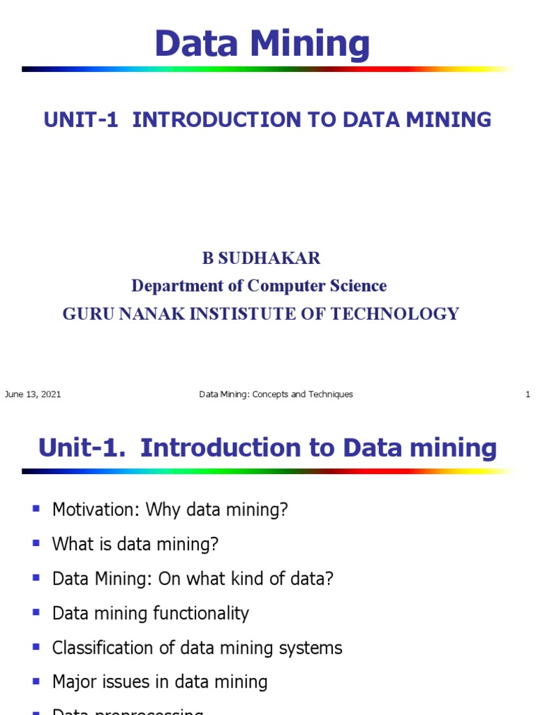 Data Mining: Introduction and Concepts | PDF | Data Mining | Principal ...