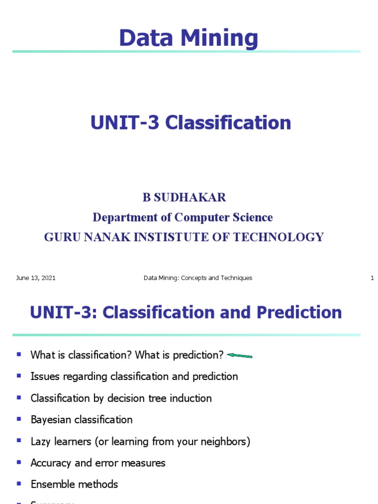 Data Mining: UNIT-3 Classification | PDF | Statistical Classification ...