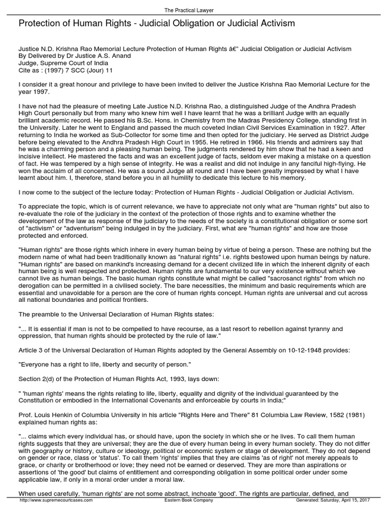 JUDICIAL ACTIVISM & Human Rights Through Judicial Activism File | PDF ...
