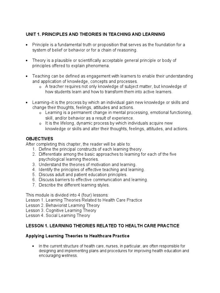 Unit 1. Principles and Theories in Teaching and Learning | PDF ...