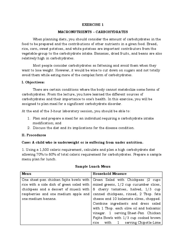 Exercise 1 Macronutrients - Carbohydrates | PDF | Dietary Fiber | Diet ...