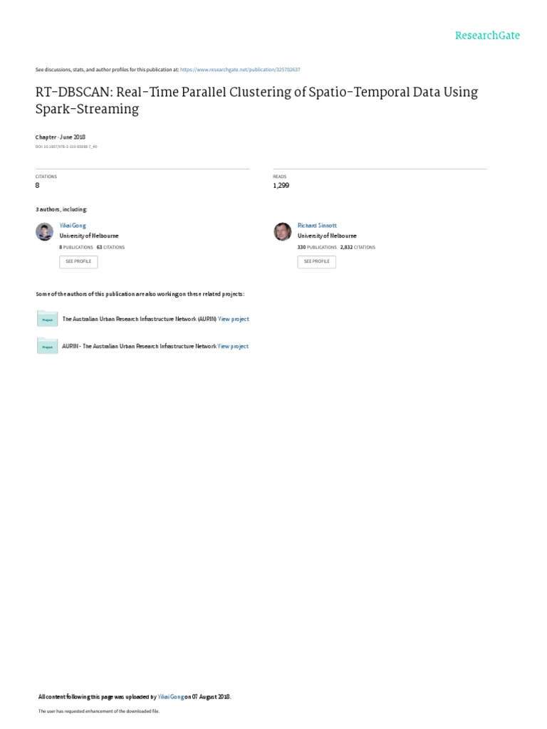 Rt Dbscan Real Time Parallel Clustering Of Spatio Temporal Data Using Spark Streaming Pdf