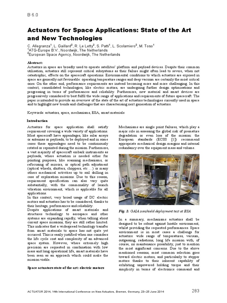 Actuators For Space Applications: State of The Art and New Technologies ...