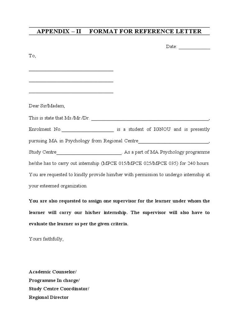 Appendix - Ii Format For Reference Letter | PDF