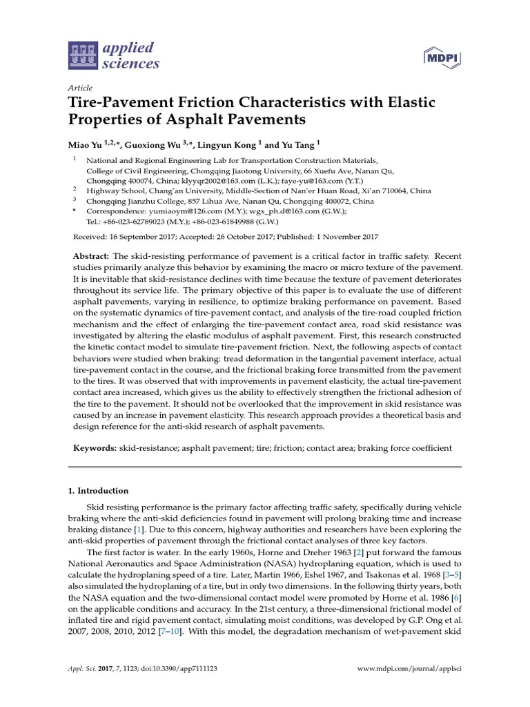 Tire Pavement Friction Characteristics With Elastic Properties Of Asphalt Pavements Pdf