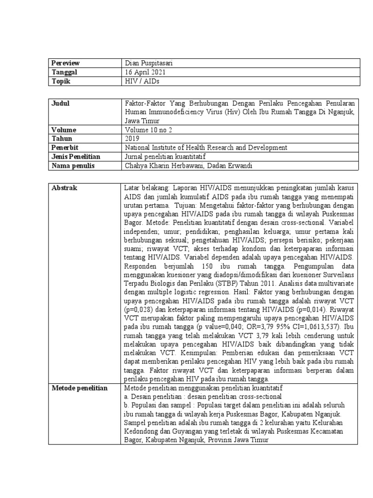 TUGAS REVIEW JURNAL Hiv Aid 2 | PDF