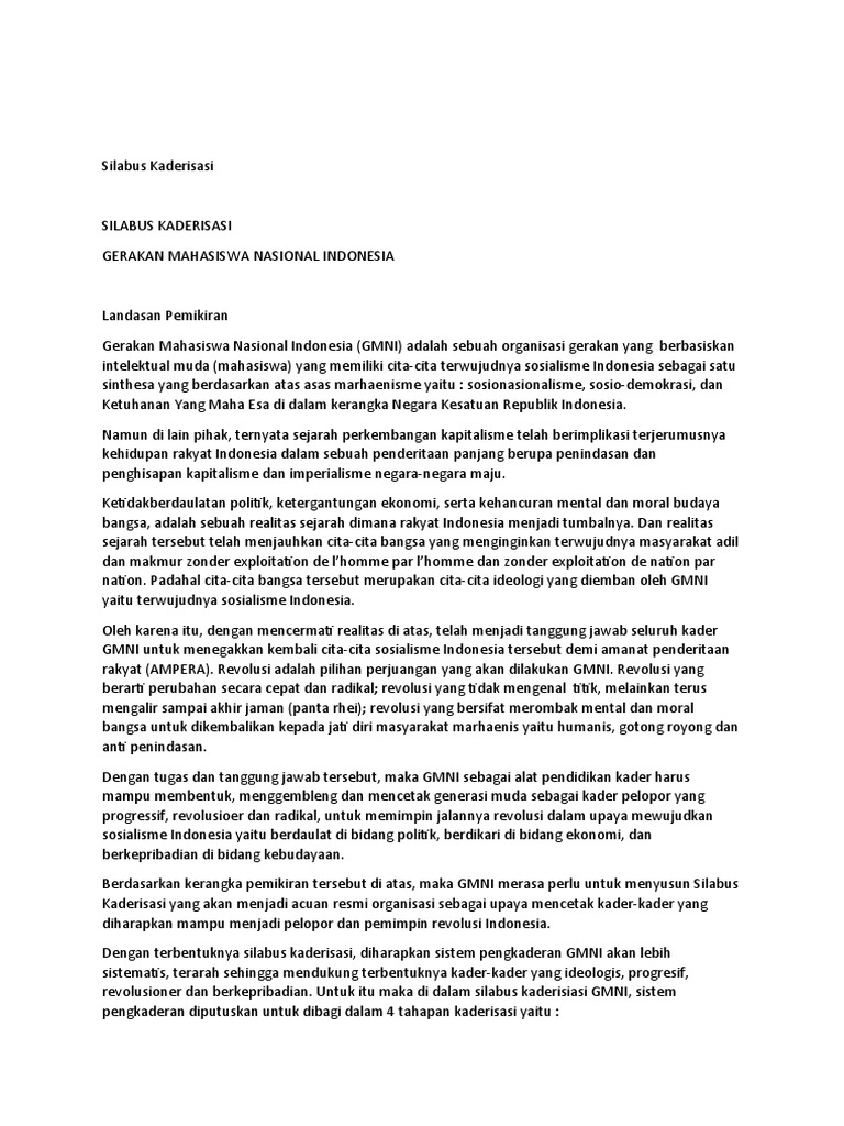 Silabus Kaderisasi Gmni | PDF Silabus Kaderisasi Gmni | PDF