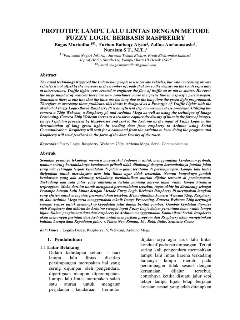Efficient Traffic Light Control System Using Image Processing Fuzzy Logic And Raspberry Pi