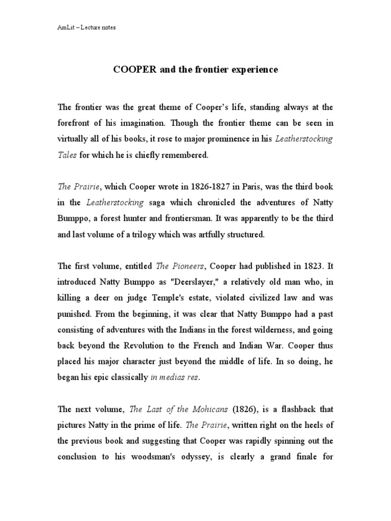 COOPER and The Frontier Experience: Tales For Which He Is Chiefly ...