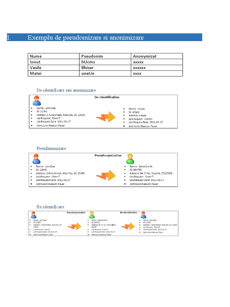 Exemplu Pseudonimizare Vs Anonimizare | PDF