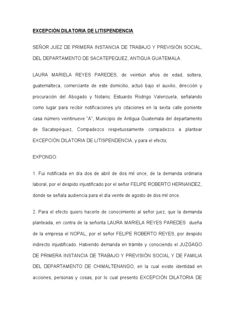 Excepción Dilatoria de Litispendencia | PDF | Demanda judicial | Gobierno
