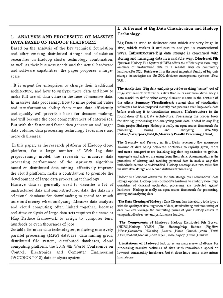 .Analysis and Processing of Massive Data Based On Hadoop Platform A Perusal of Big Data ...