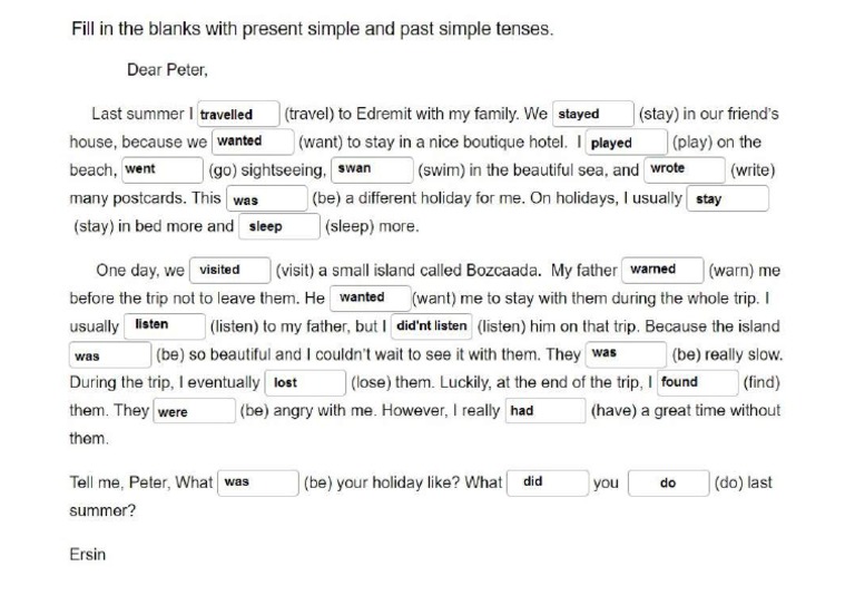 Fill in The Blanks With Present Simple and Past Simple Tenses | PDF