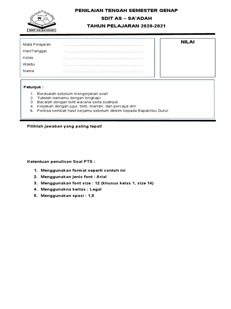 Format Soal Word PTS | PDF