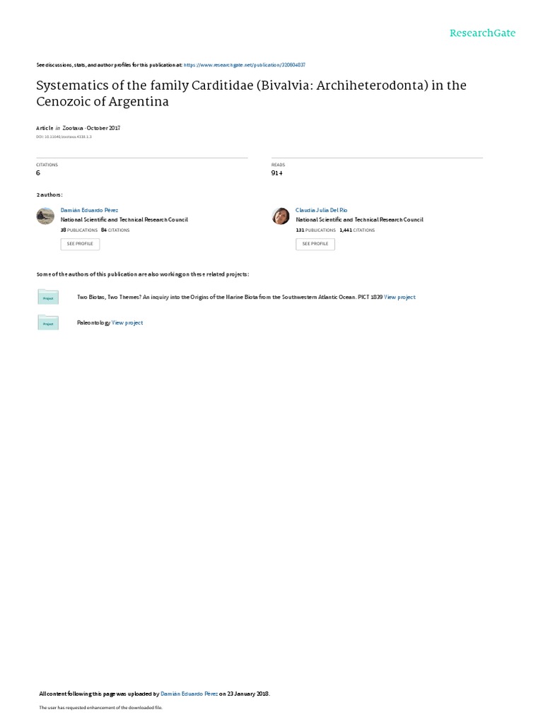 Systematics of The Family Carditidae (Bivalvia: Archiheterodonta) in ...