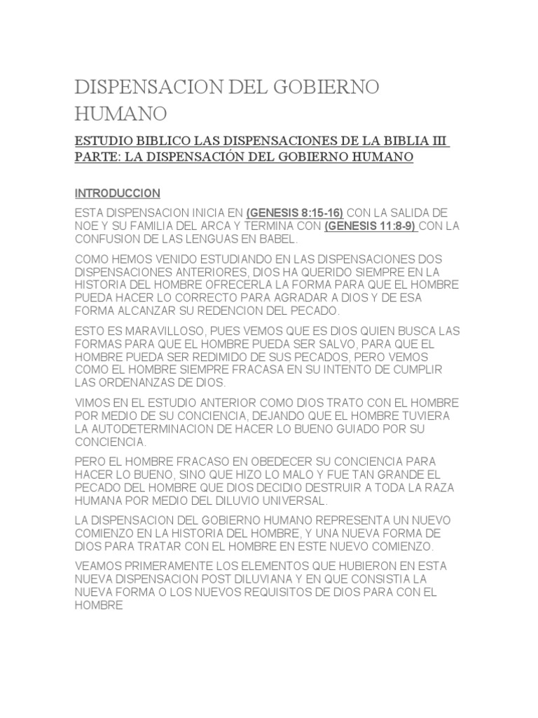 Dispensacion Del Gobierno Humano | PDF | Noé | Arca de Noé
