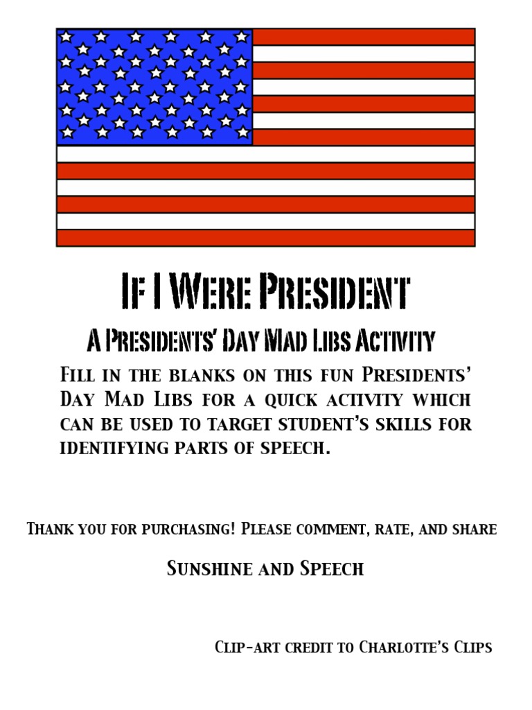 Presidents' Day Mad Libs Activity | PDF