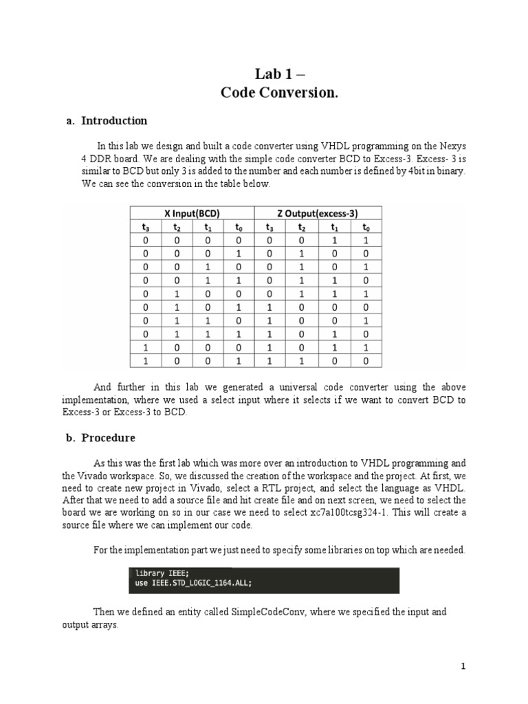 Lab 1 - Code Conversion.: A. Introduction | PDF | Cryptography | Vhdl