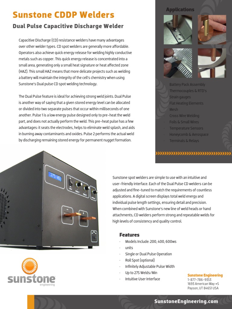 Sunstone Dual Pulse CD Welders Datasheet | PDF | Welding | Construction