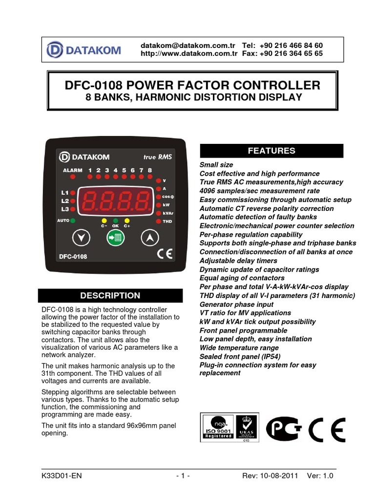 Dfc-0108 Power Factor Controller: 8 Banks, Harmonic Distortion Display | PDF | Electrical ...