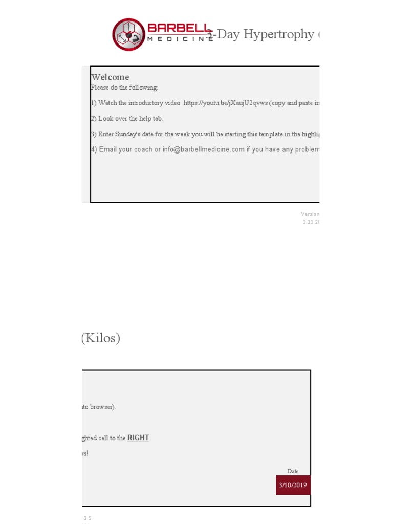 3 Day Hypertrophy (Kilos) | PDF | Strength Training | Calorie